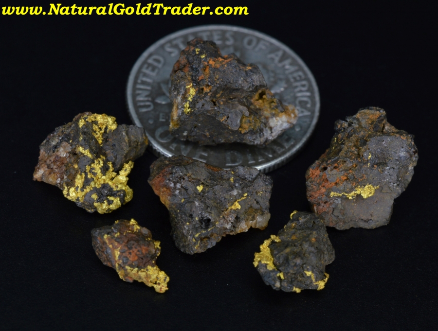 3.81 Grams (6) Australia Gold & Hematite Specimens