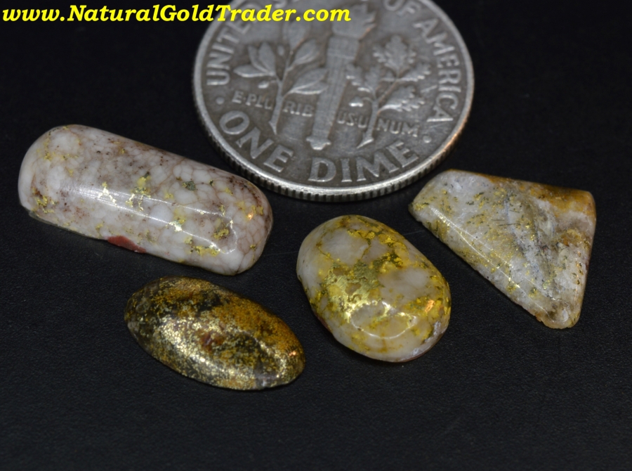 2.02 Grams (4) Gold & Quartz Polished Cabochons
