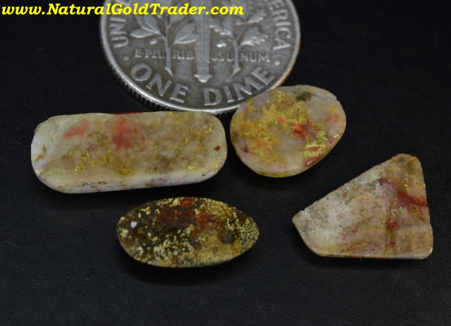 2.02 Grams (4) Gold & Quartz Polished Cabochons