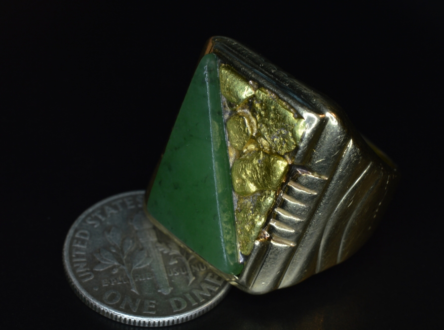 12.37 Gram Alaska Gold Nugget with Jade 10K Ring