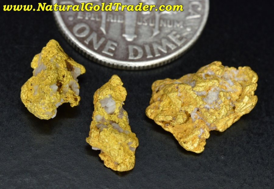 3.60 Grams (3) Johnnie Mine Nevada Gold Quartz Nuggets