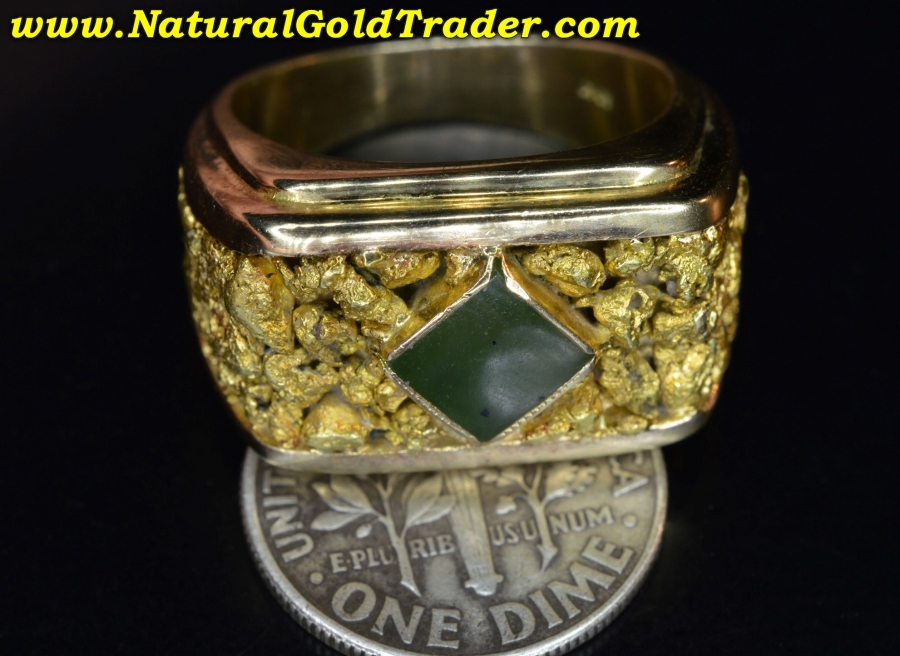16.33 Gram Alaska Gold Nuggets Jade Solid Gold Ring