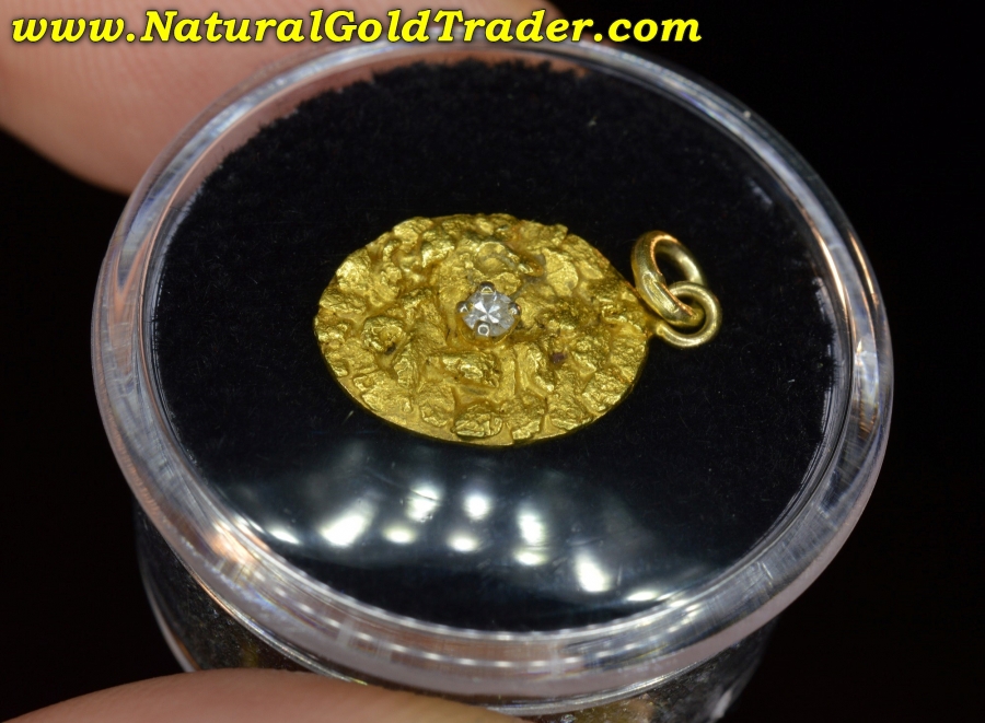1.53 Gram Alaska Gold Flakes on 18K AU Pendant